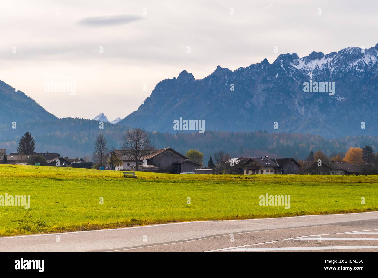 Austrian alps, Green meadows, alpine cottages and mountains Stock Photo ...