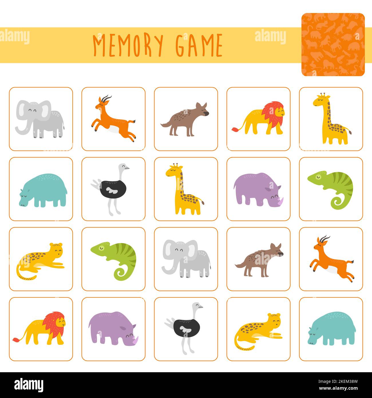 Memory game for preschool children, vector cards with african animals ...