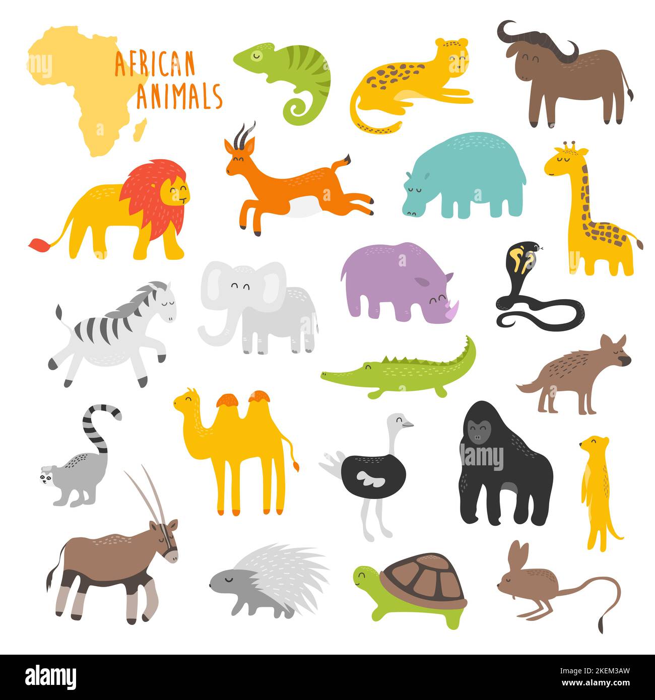 Vector illustration, african animals for kids, children clipart ...