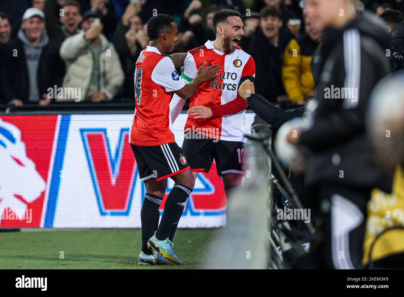 ROTTERDAM, NETHERLANDS - NOVEMBER 13: Orkun Kokcu of Feyenoord, Igor Paixao of Feyenoord ...