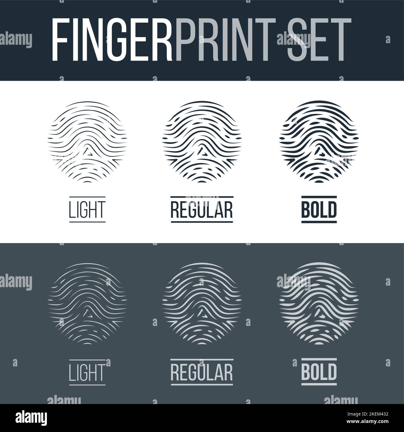 Abstract Fingerprints Set Print for Identity Person on Dark and White ...