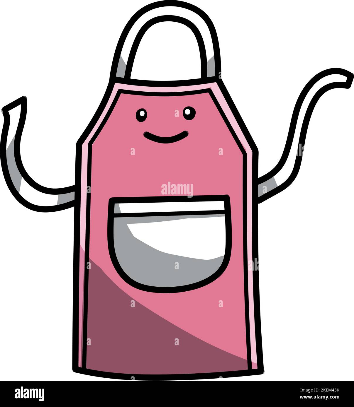 A cute pink apron with a smiling face isolated on a white background ...