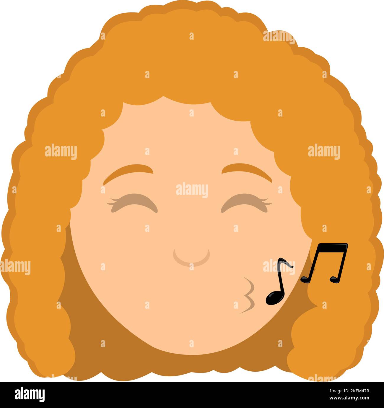 Vector illustration of a cartoon woman face whistling with musical ...