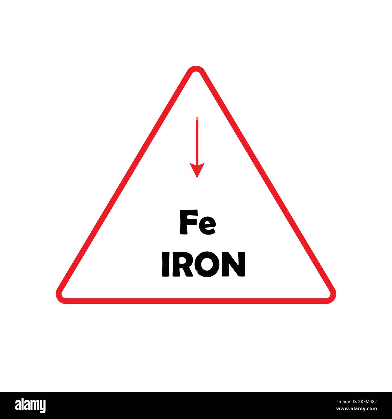 Red triangle with text iron and iron atomic symbol and with a red ...