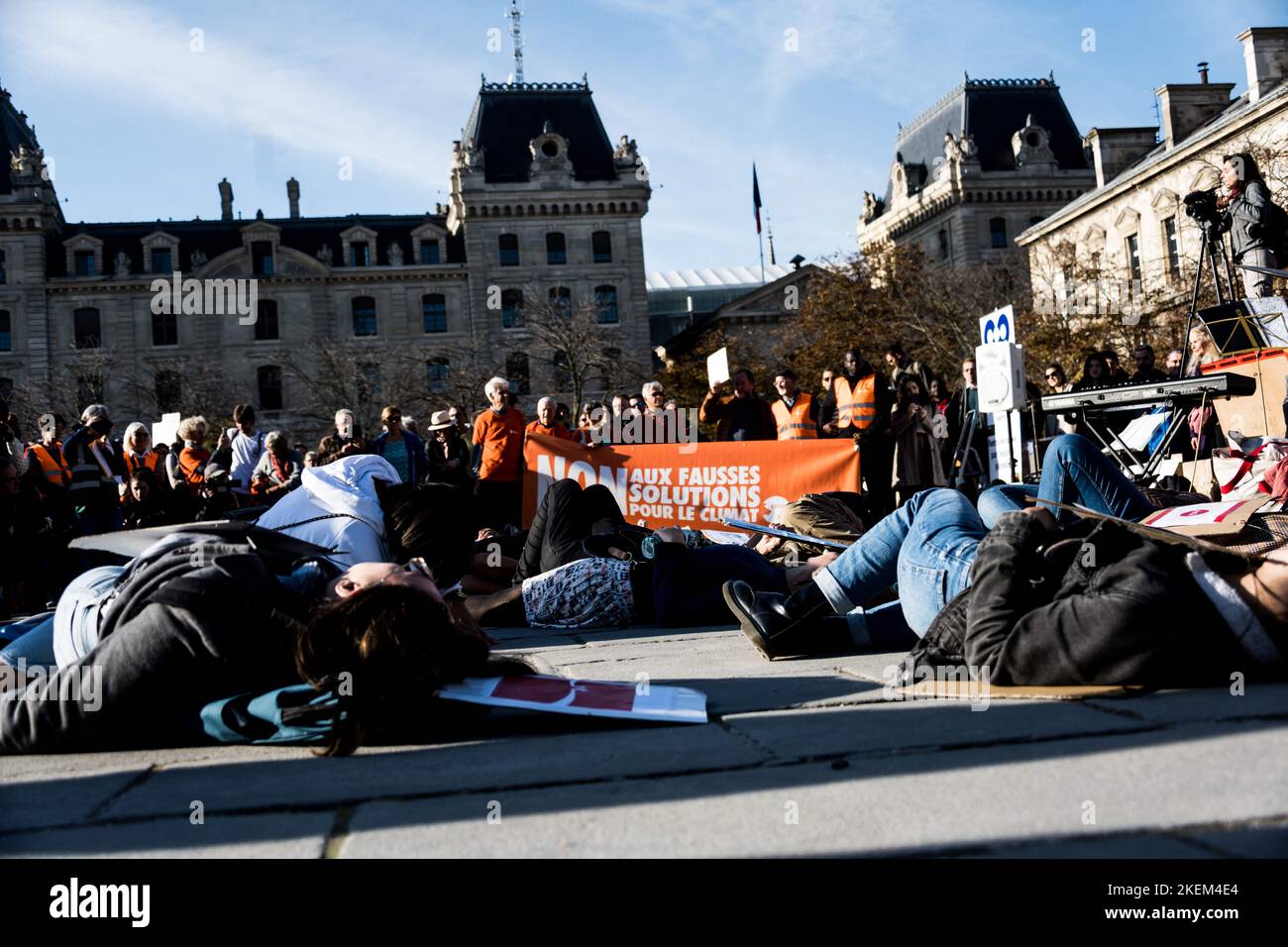 Ecologist flash mob protest on Notre Dame in Paris, France, on November ...