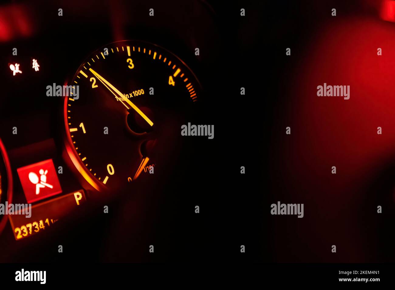 Car dashboard in the dark at night detail Stock Photo - Alamy