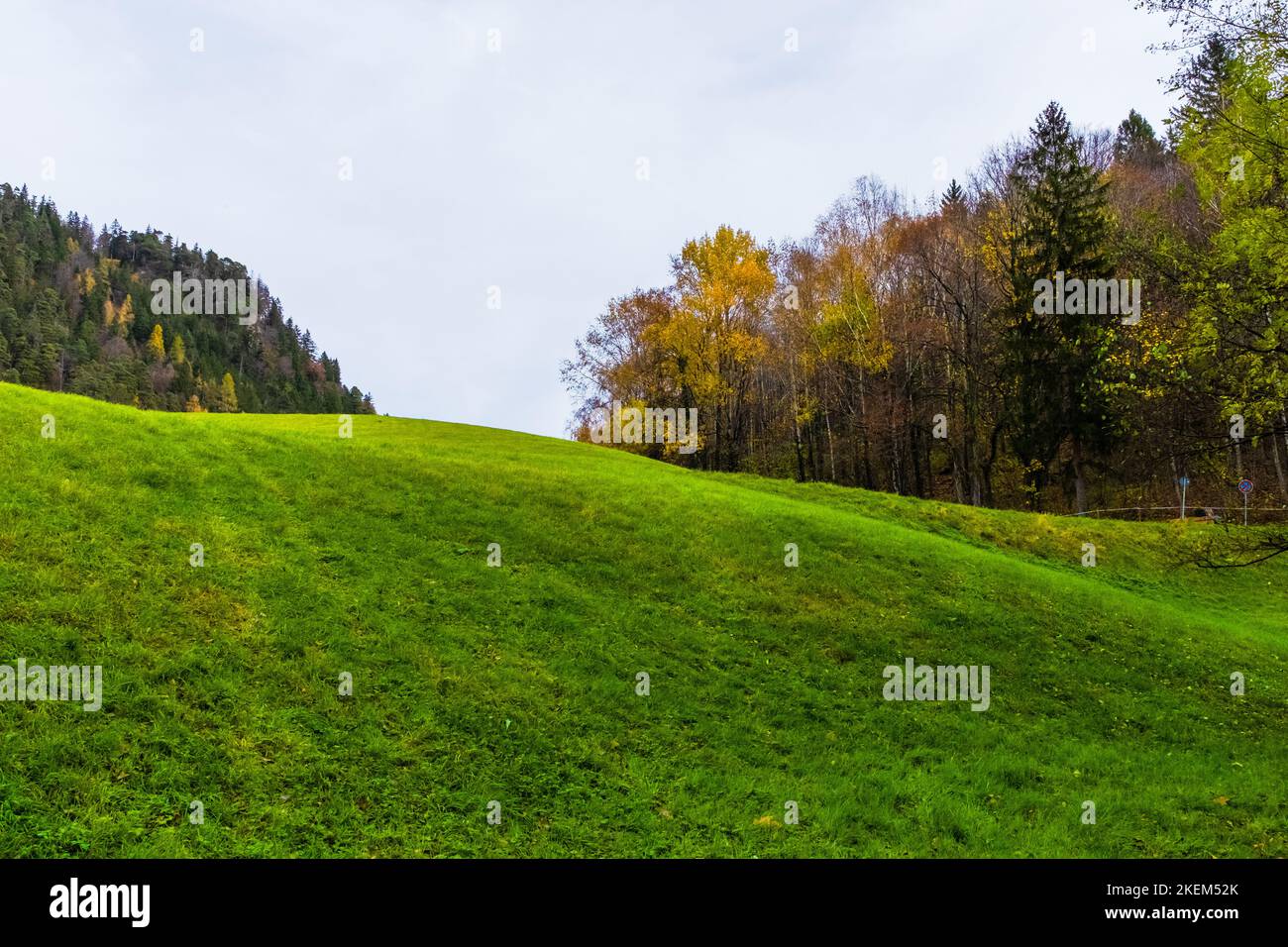 Austrian alps, Green meadows, alpine cottages and mountains Stock Photo ...
