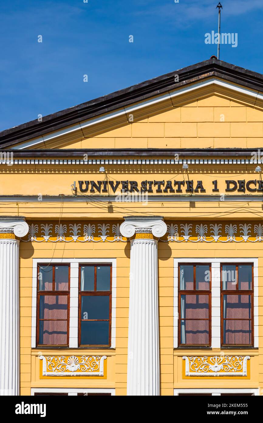 Architectural details, facade of the building of the 1 Decembrie 1918 ...