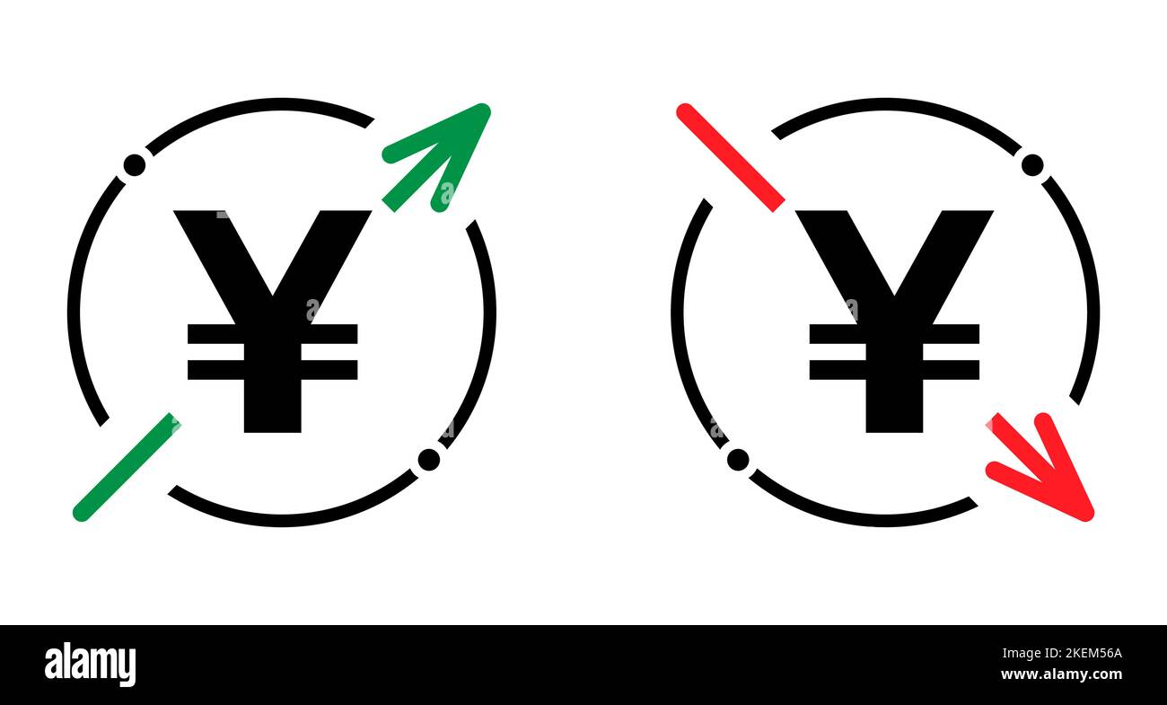 Set of cost symbol yuan increase and decrease icon. Money vector symbol isolated on background ...