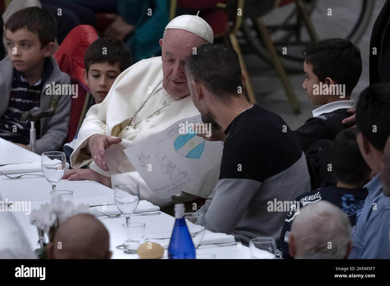 Vatican City, Vatican, November 13 2022. Pope Francis during a lunch ...