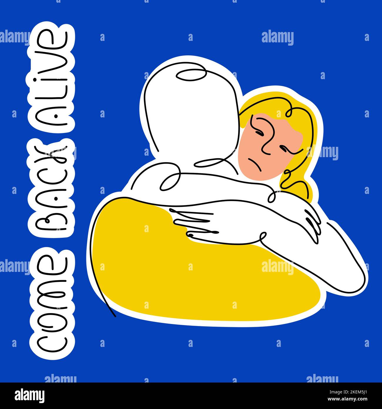 Vector sticker with Ukrainian couple hugs and lettering - COME BACK ...