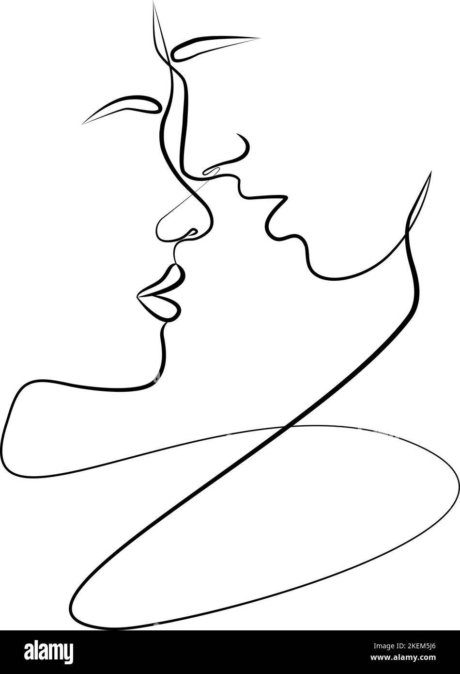 The love of a man and a woman. Two faces in one line. Continuous ...