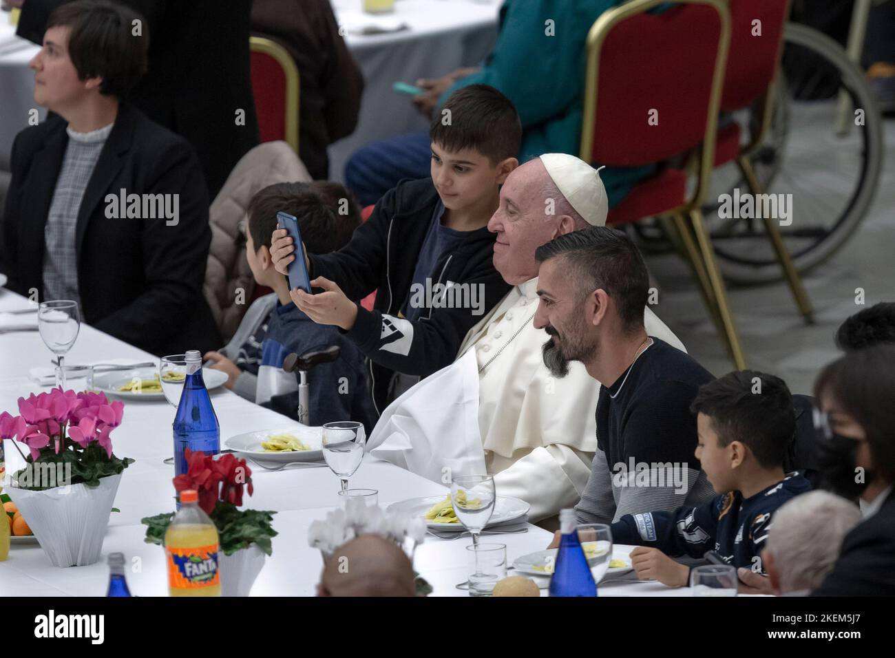 Vatican City, Vatican, November 13 2022. Pope Francis during a lunch ...