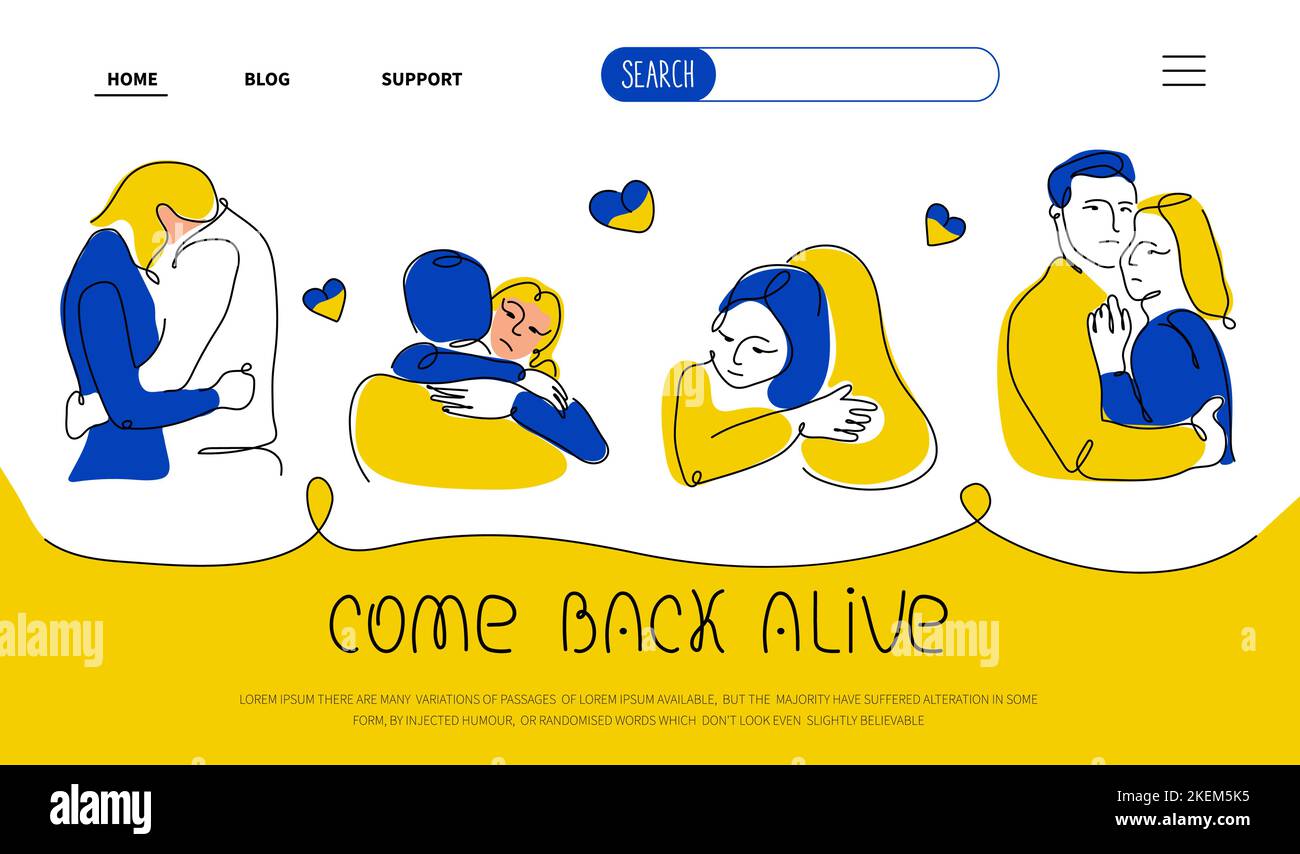 Set of Ukrainian people hugs and lettering - COME BACK ALIVE. Vector ...