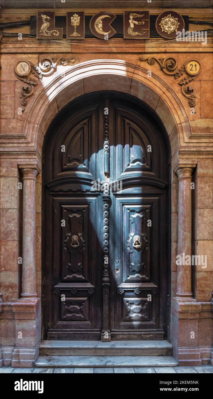 Door to El Liceo, Malaga, Costa del Sol, Malaga Province, Andalusia ...