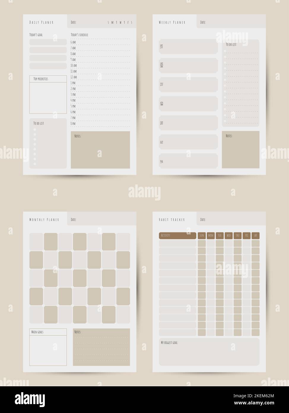 Minimalist printable personal planner page templates. Daily, weekly ...
