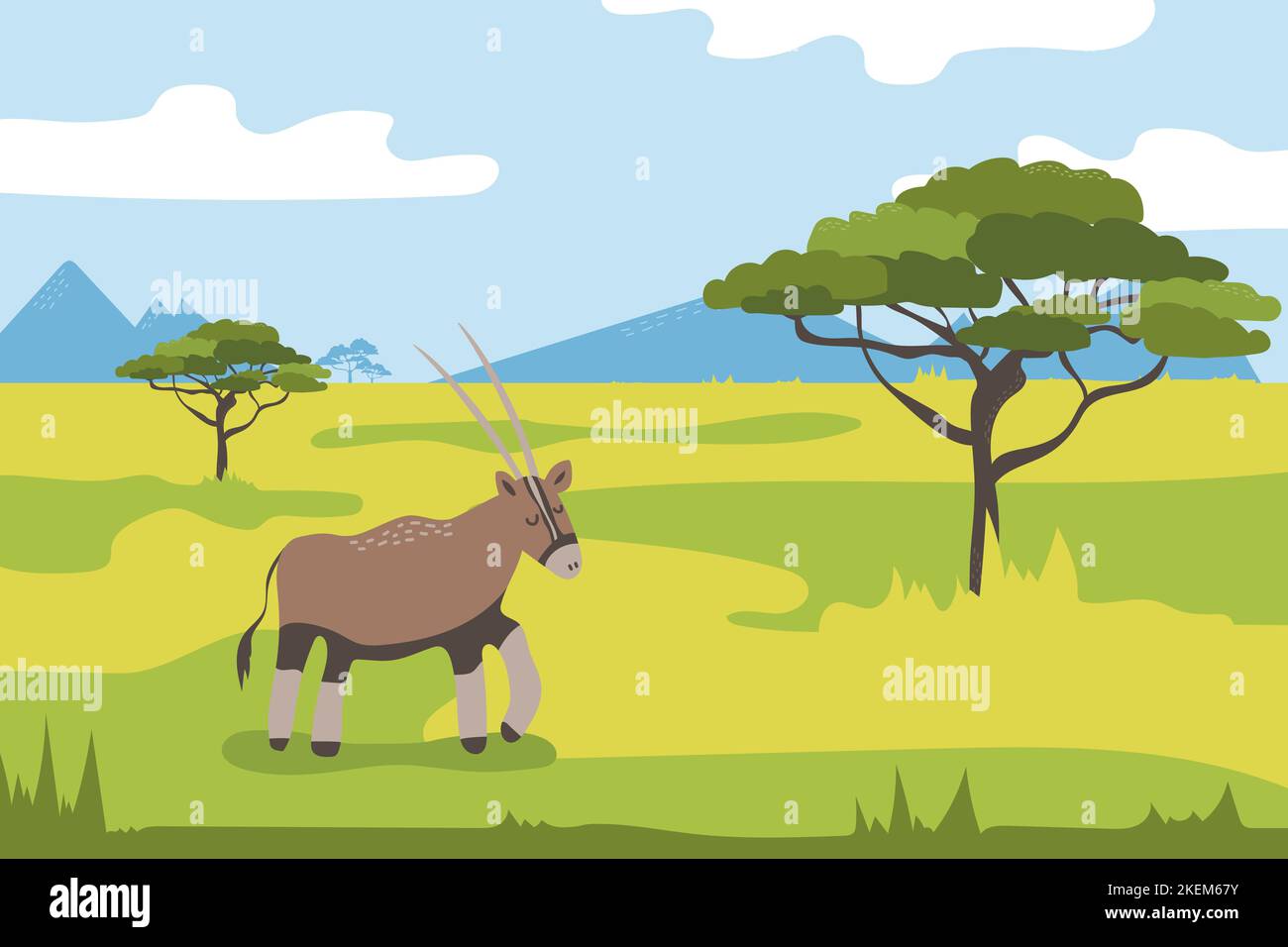 African green savannah with grazing antelope landscape - wildlife scene ...