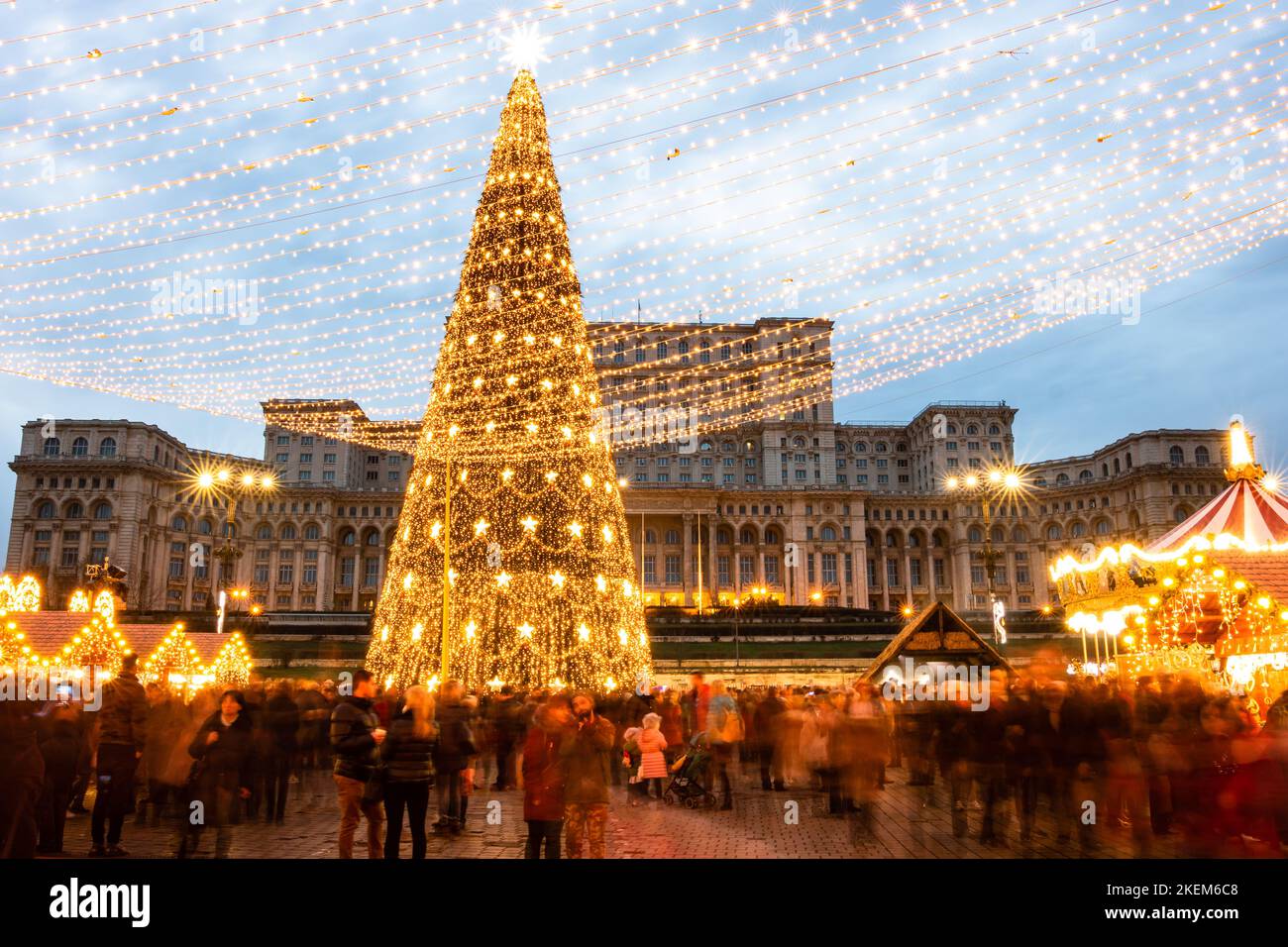 Bucharest Christmas market at night Stock Photo - Alamy