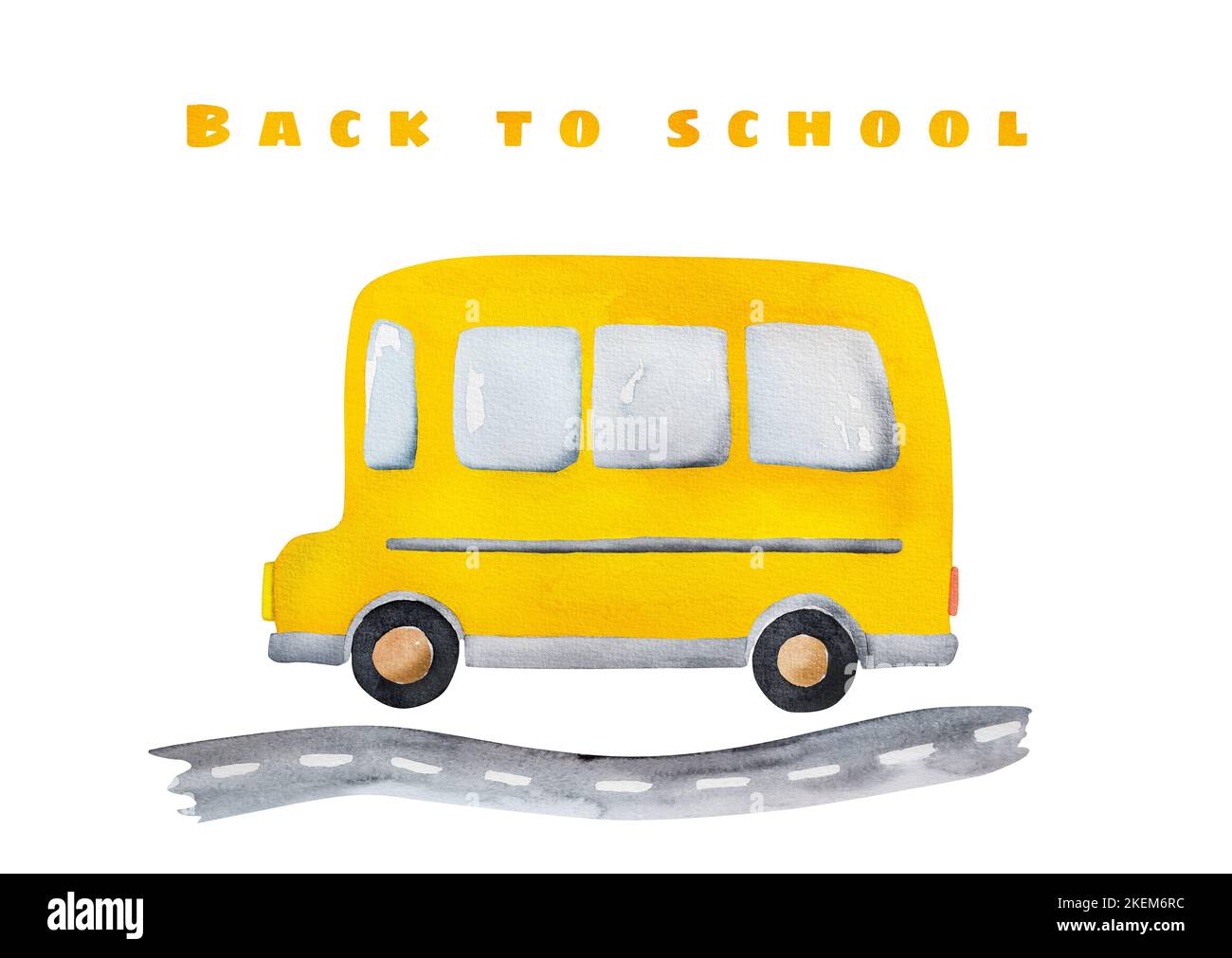 Watercolor school bus painting Stock Photo - Alamy