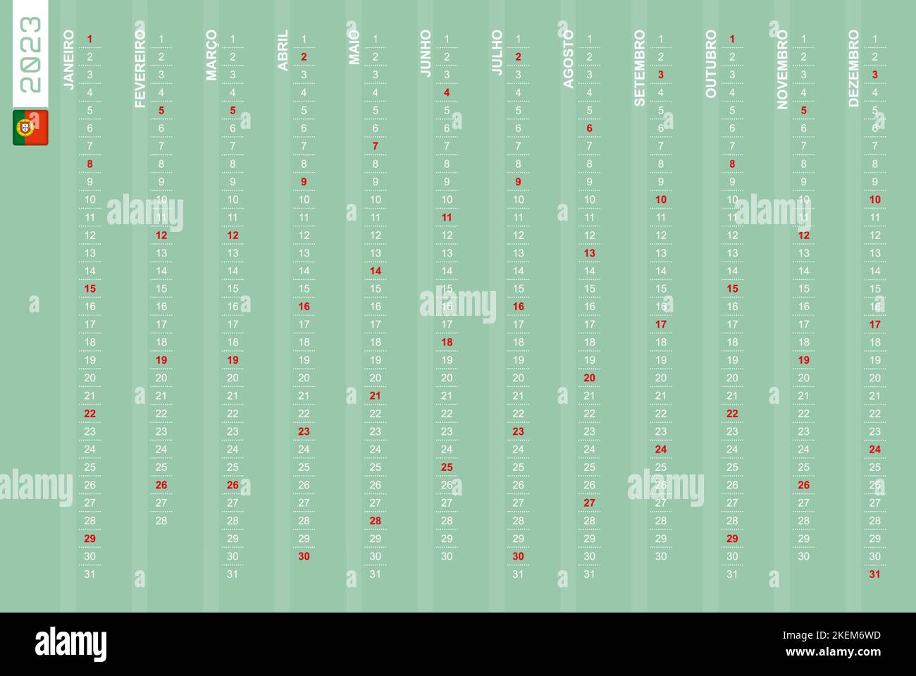 One-row vertical calendar for the year 2023 in Portuguese. Portuguese ...