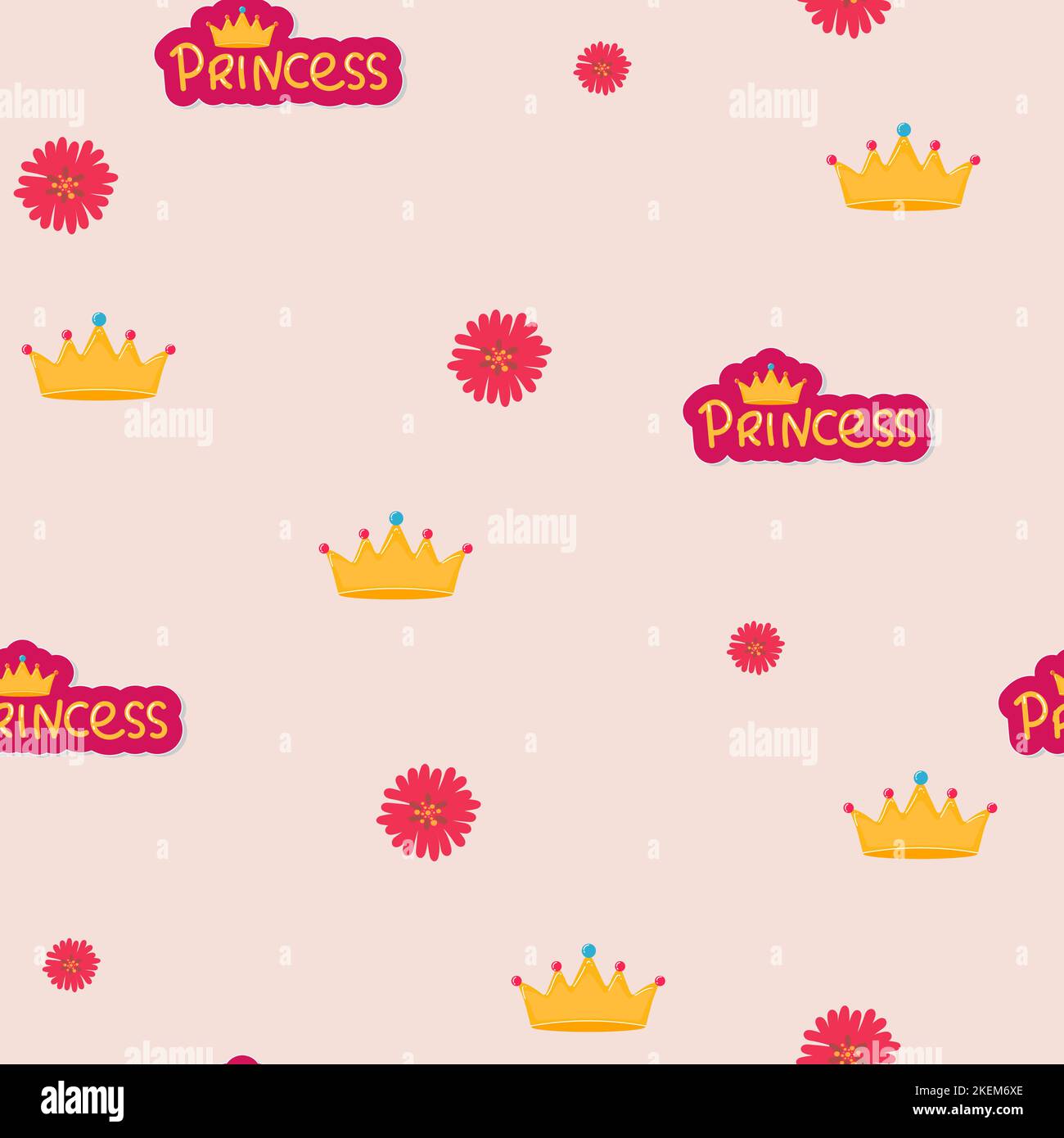 Little princess seamless pattern. Bright pink, gray, cream colors ...