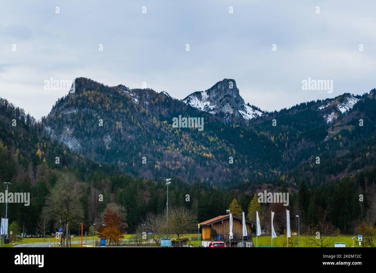 Austrian alps, Green meadows, alpine cottages and mountains Stock Photo ...