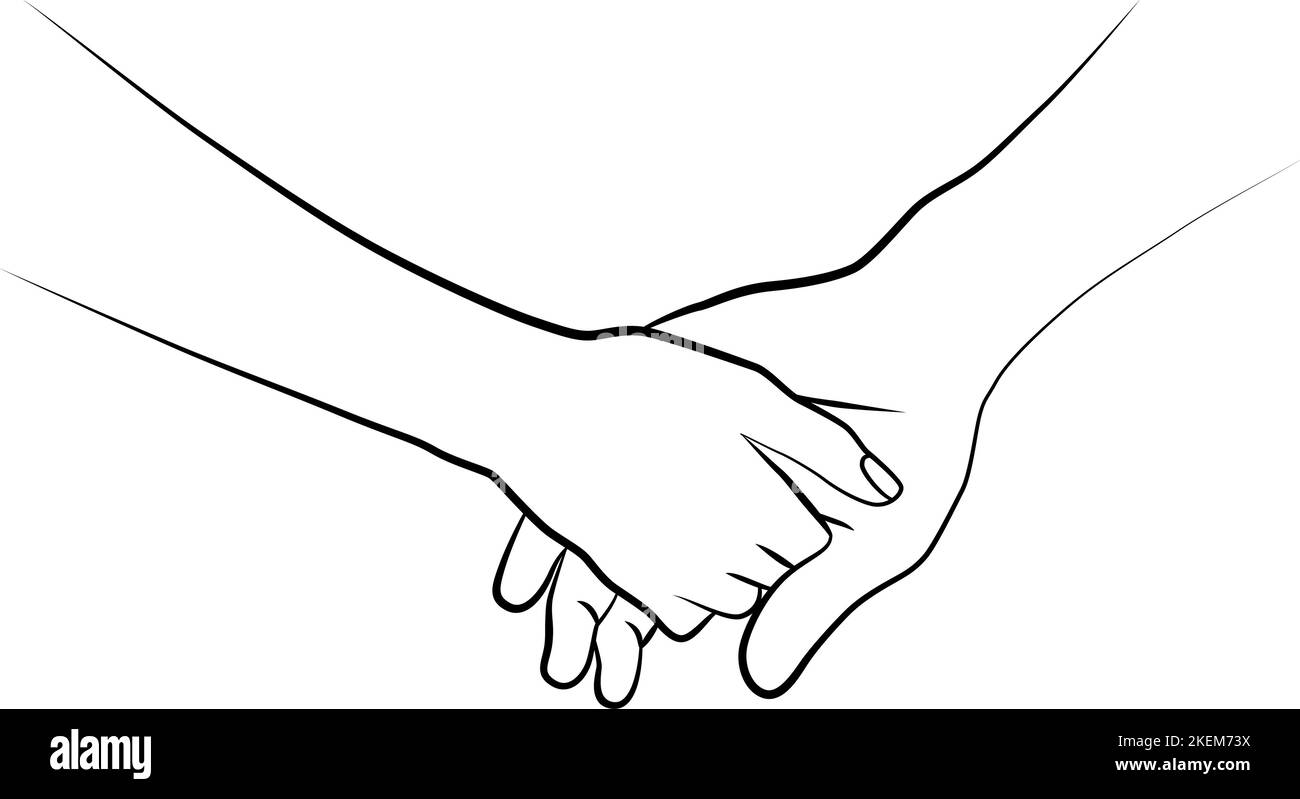 A pair of hands in a linear drawing. Continuous linear drawing of hands ...