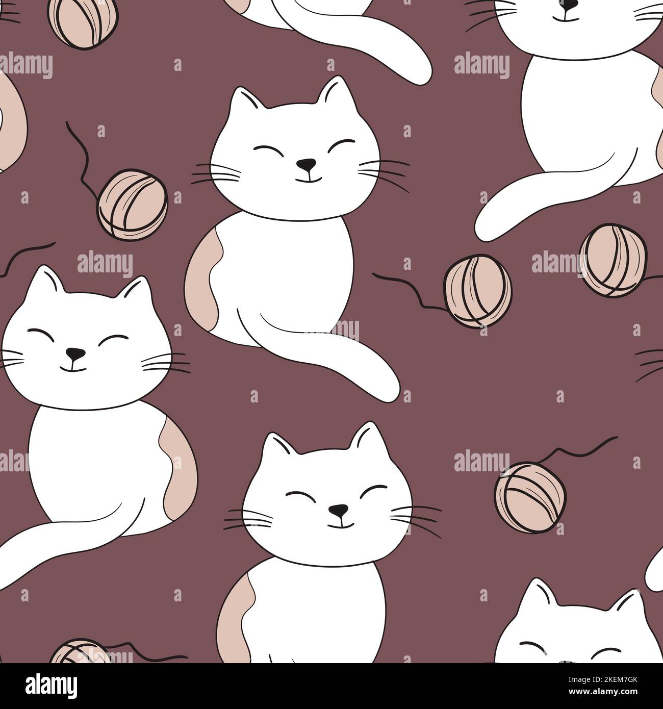 Seamless pattern with cute kitten print. Different scandy cats on color ...