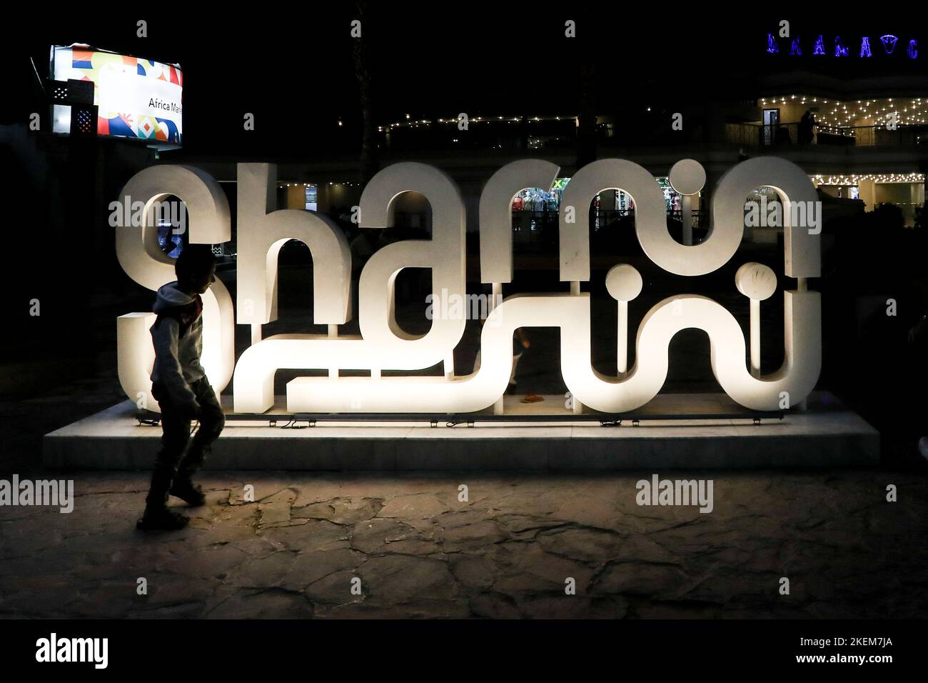 Sharm El Sheikh, Egypt. 12th Nov, 2022. A young boy walks by an ...