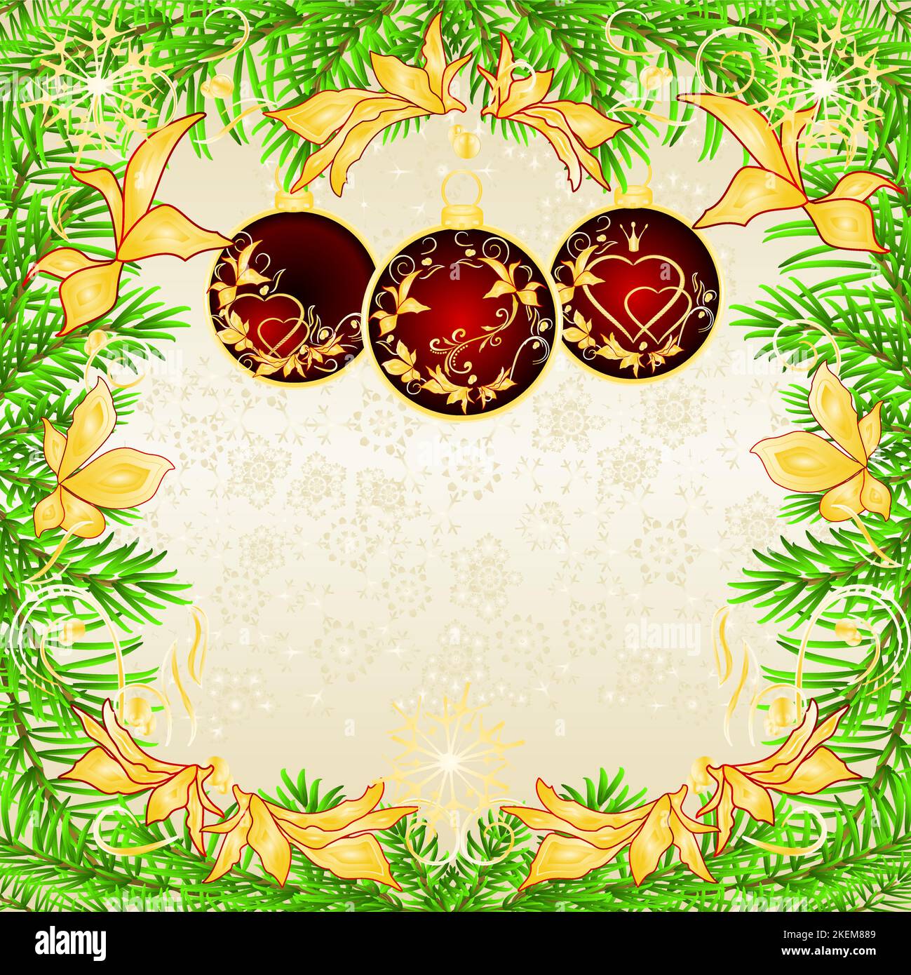 Christmas and New Year decoration frame golden poinsettia and red ...