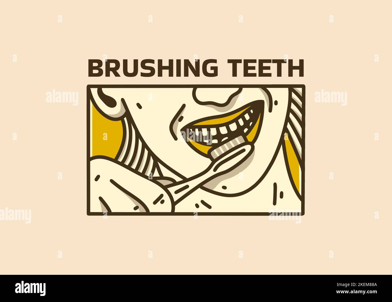 Vintage art illustration design of woman brushing teeth Stock Vector ...