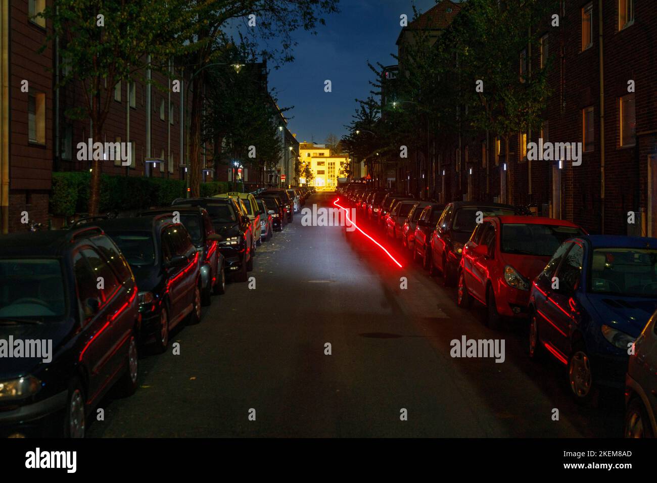 Darkness in the residential area, energy saving, gas lanterns switched ...