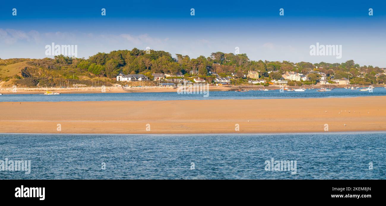 Panorama of the touristic village Rock in Cornwall. View from Padstow ...