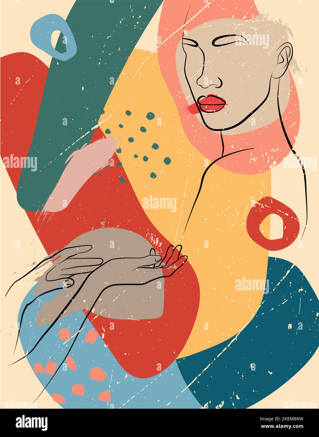 Abstract in retro style with hands and portrait. Vector illustration ...