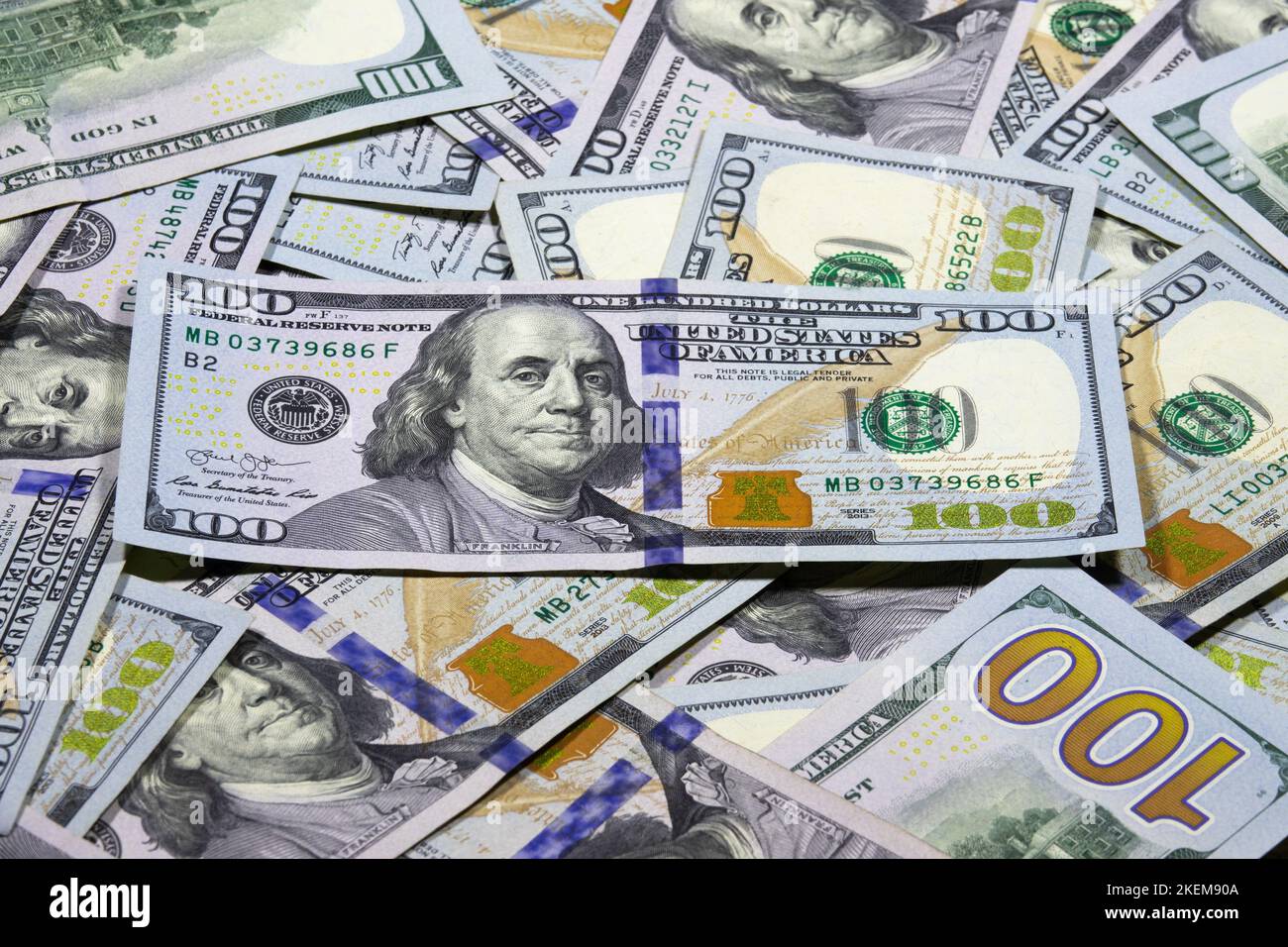Closeup of one hundred dollar banknotes of American dollars. USA ...