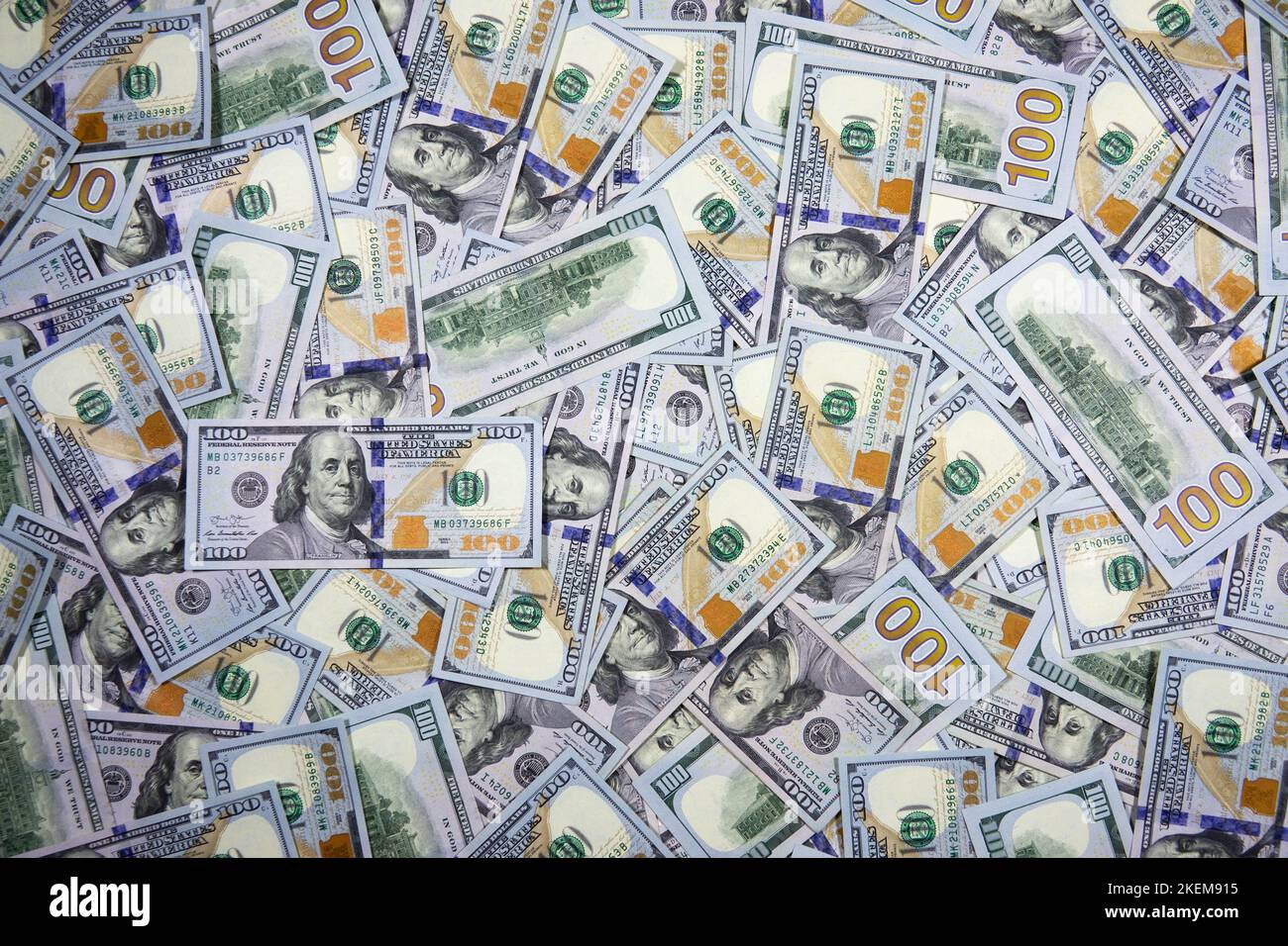 Top view of one hundred dollar banknotes of American dollars. USA ...