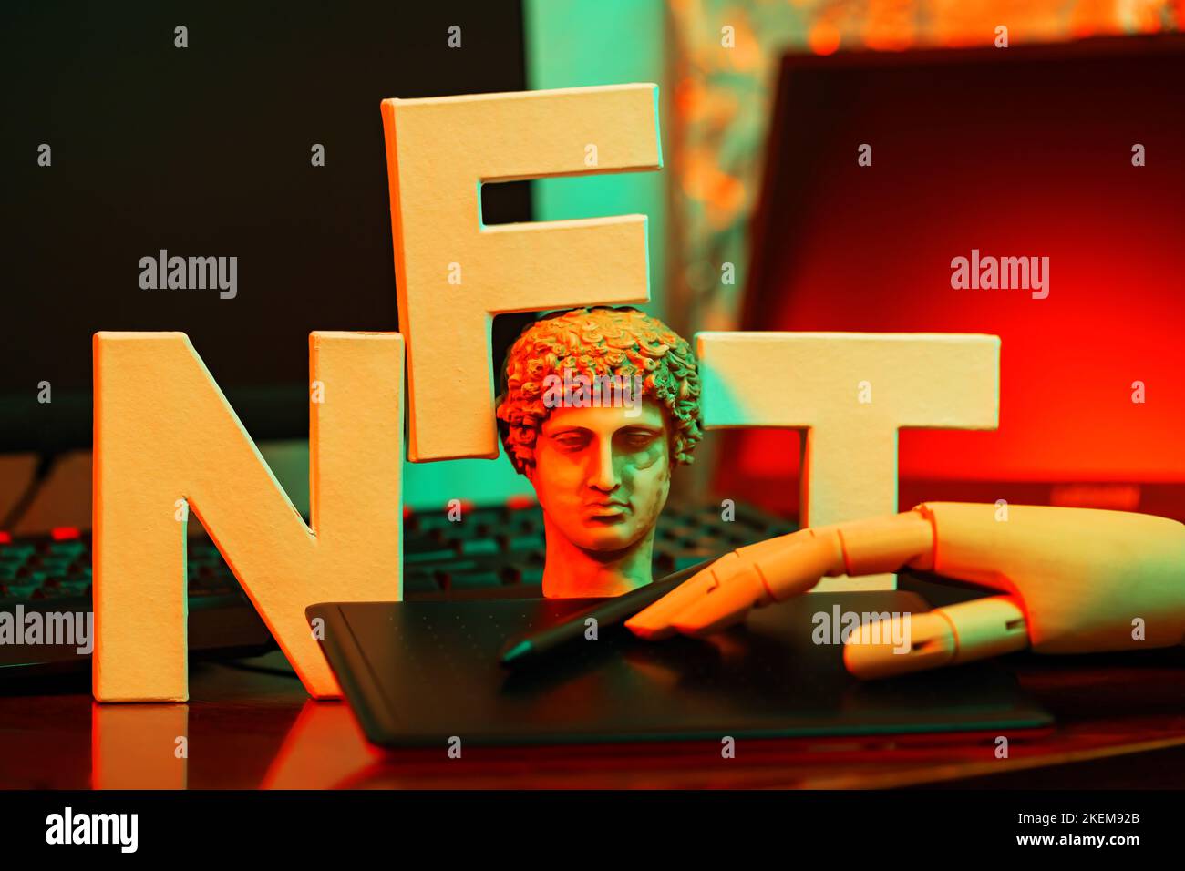 Concept of NFT creation by artificial intelligence. NFT inscription ...