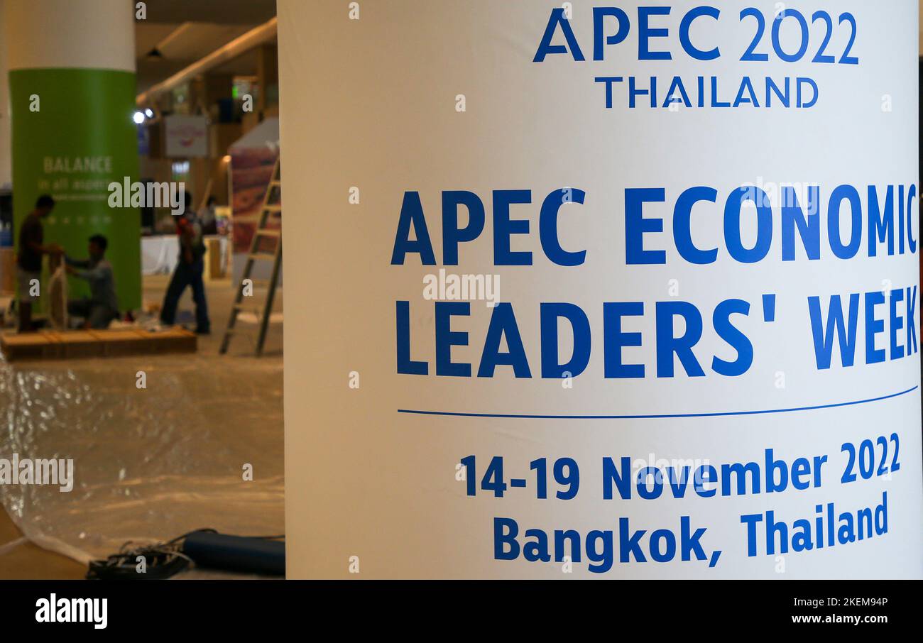 A sign advertising the (APEC 2022) Asia-Pacific Economic Cooperation ...