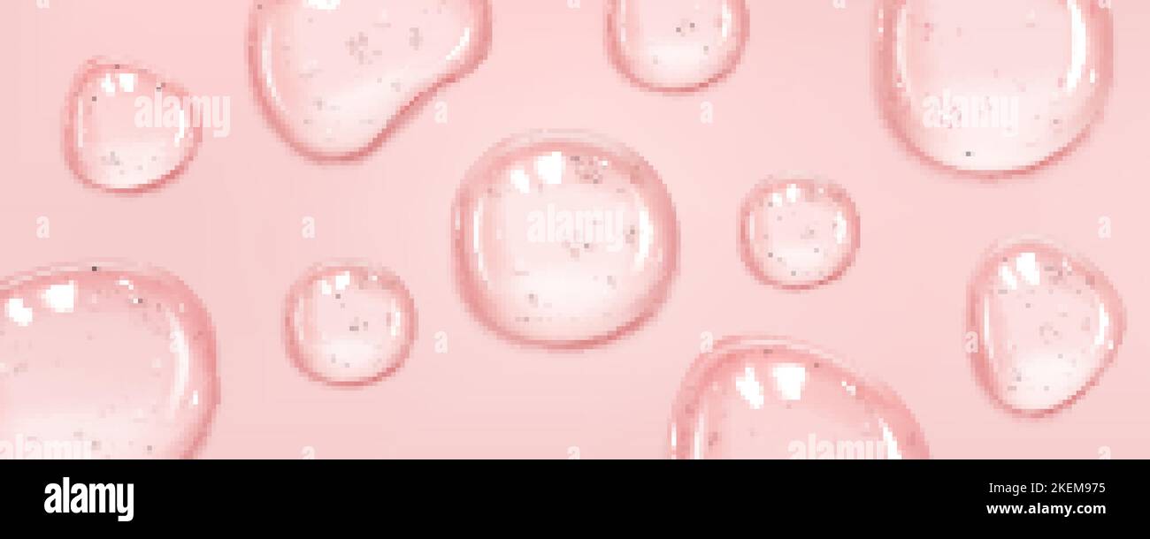 Abstract background with clear serum or gel drops with air bubbles ...