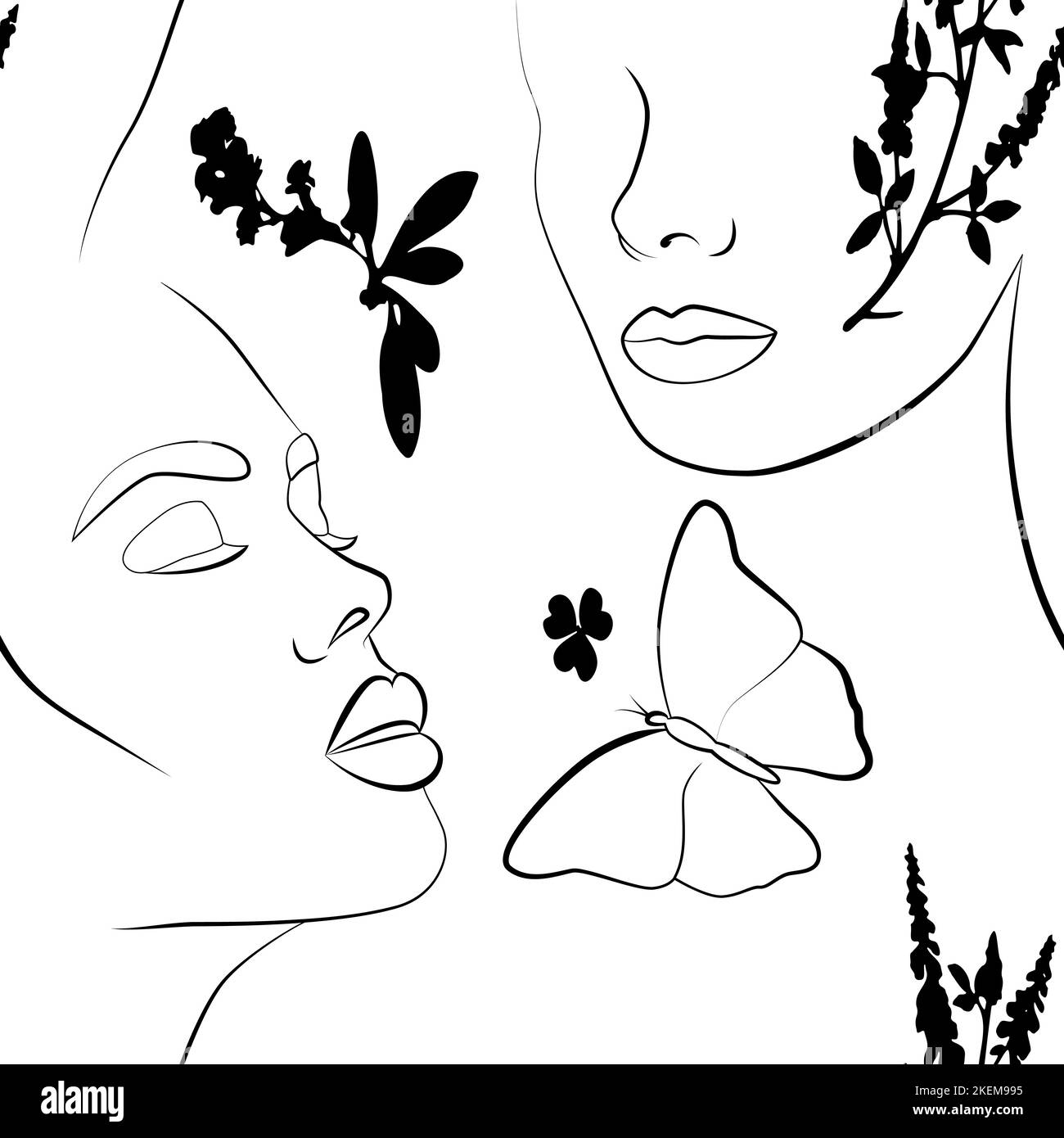 Abstract woman doodle portrait vector fashion illustration Black and ...