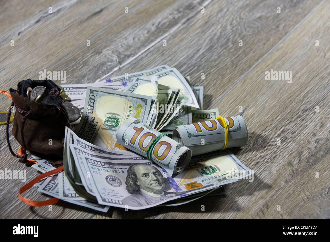 Closeup of one hundred dollar bills of American dollars and a money ...