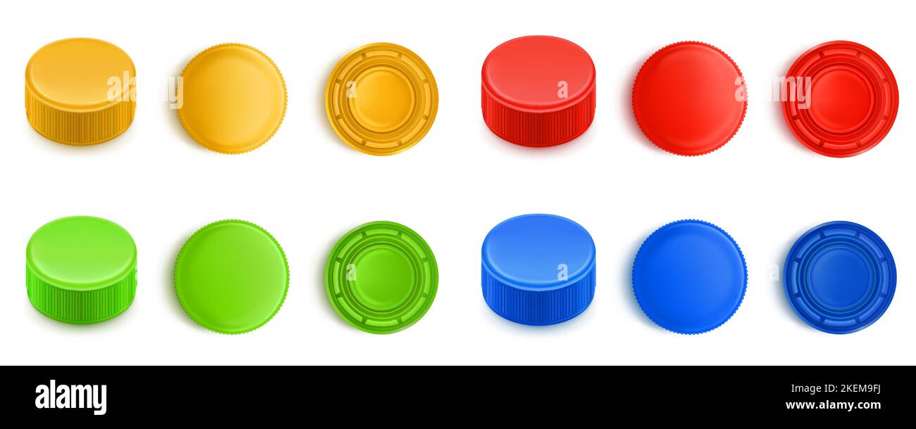 Colorful plastic bottle caps set isolated on white background ...