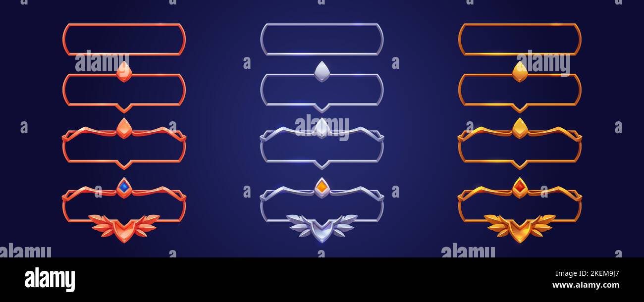 Game frames, bronze, gold and silver horizontal borders with ornate ...