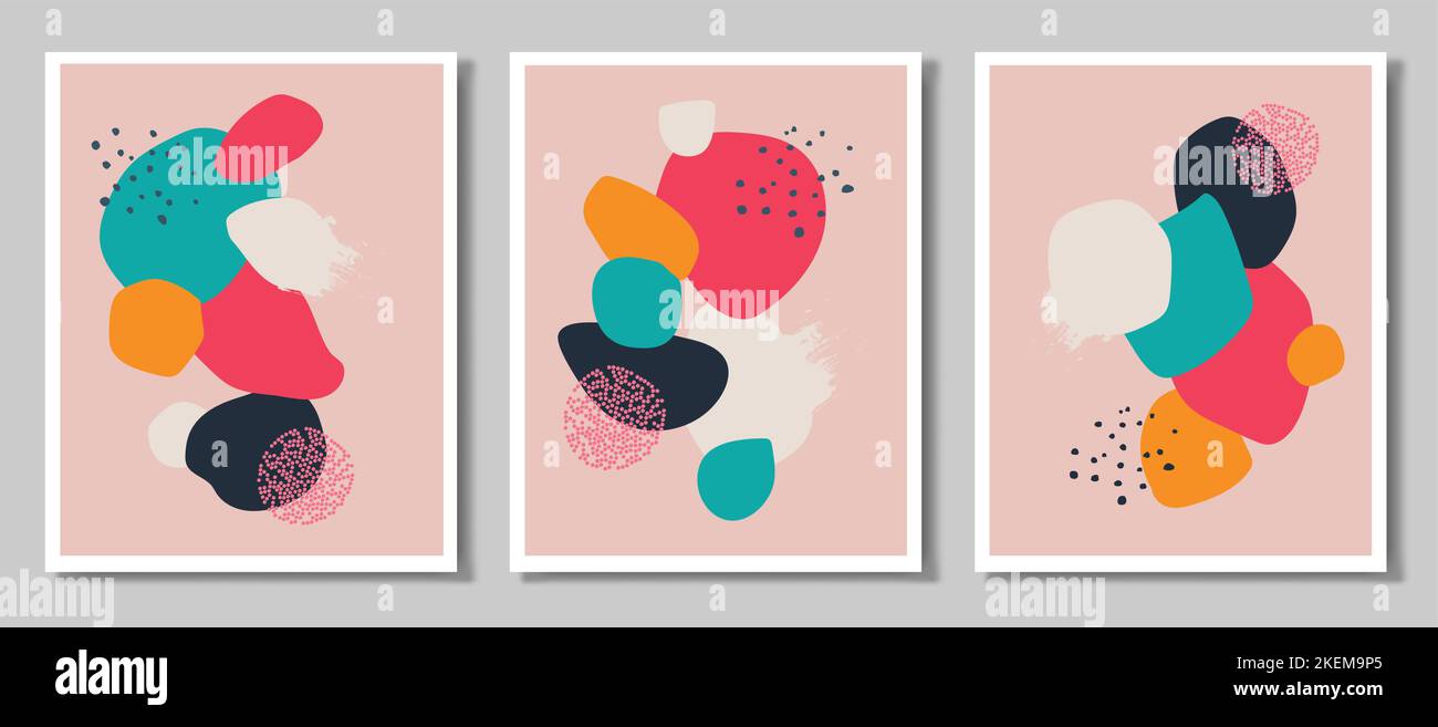A set of three paintings. Abstract art with a wave vector Stock Vector ...