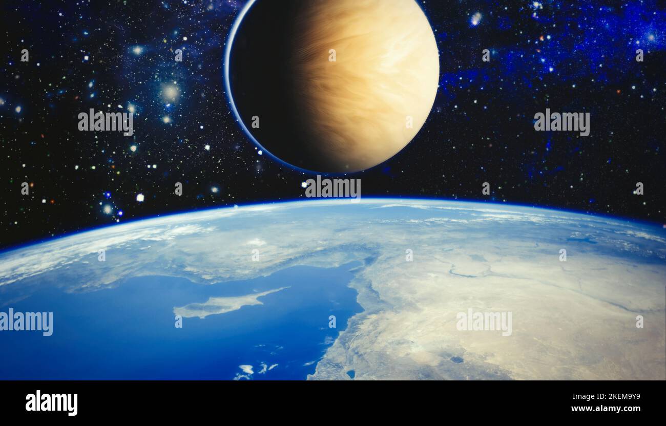 Chaotic space background. Planets, stars and galaxies in outer space ...