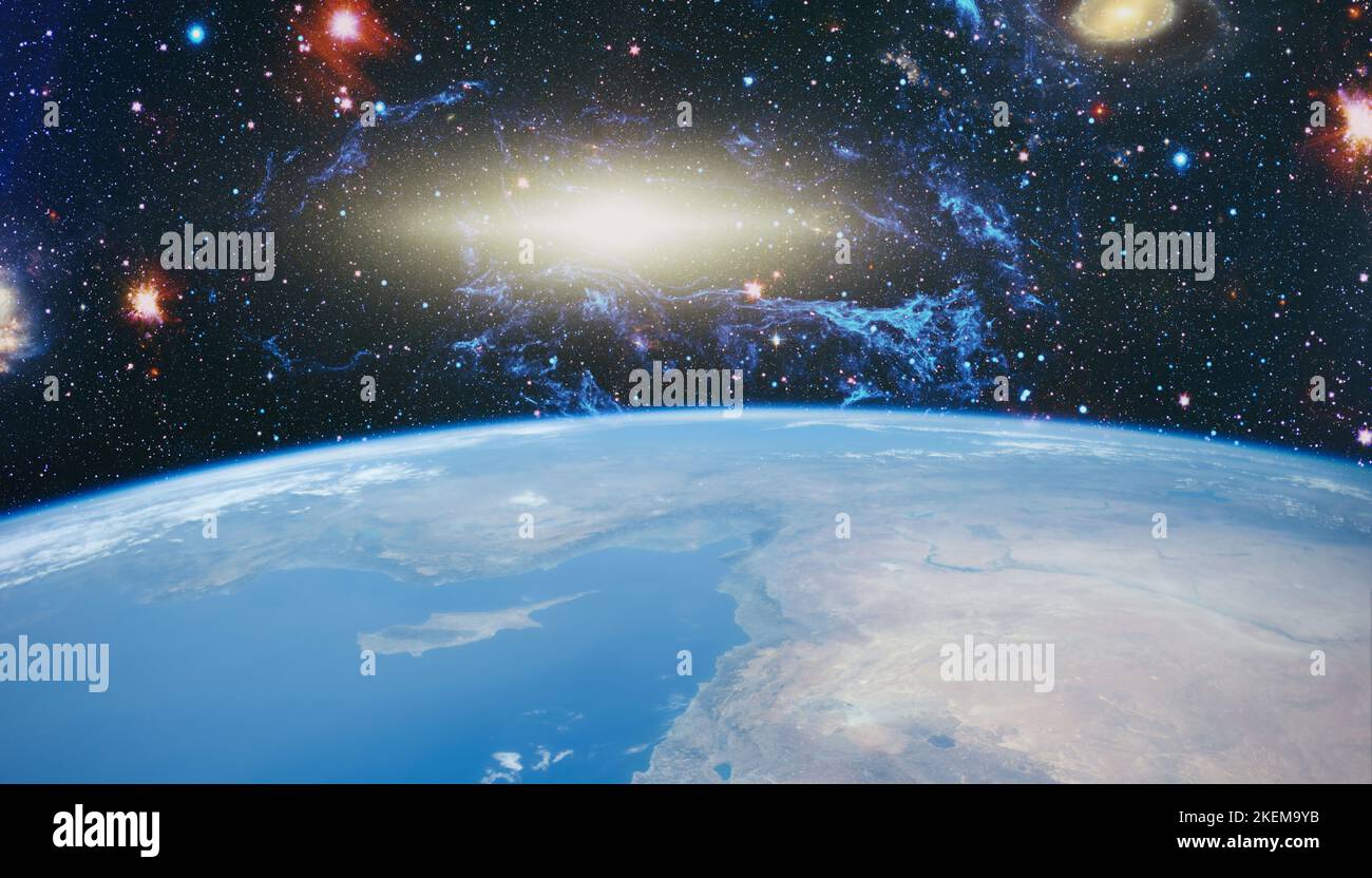 Chaotic space background. Planets, stars and galaxies in outer space ...