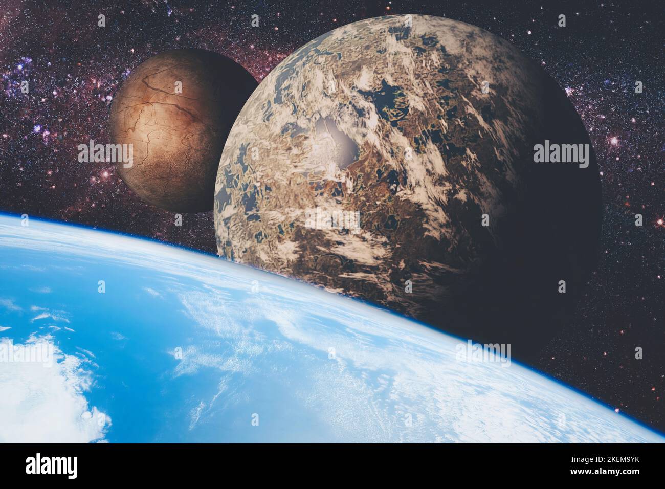 Chaotic space background. Planets, stars and galaxies in outer space ... Chaotic space background. Planets, stars and galaxies in outer space ...