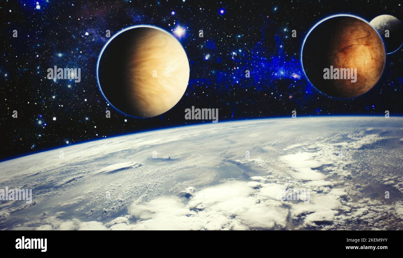 Chaotic space background. Planets, stars and galaxies in outer space ...