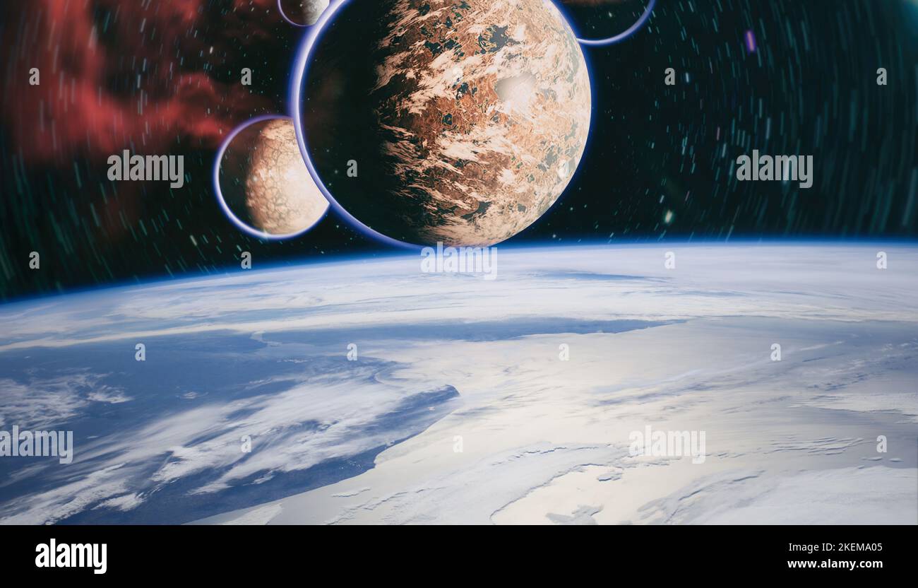 Chaotic space background. Planets, stars and galaxies in outer space ...