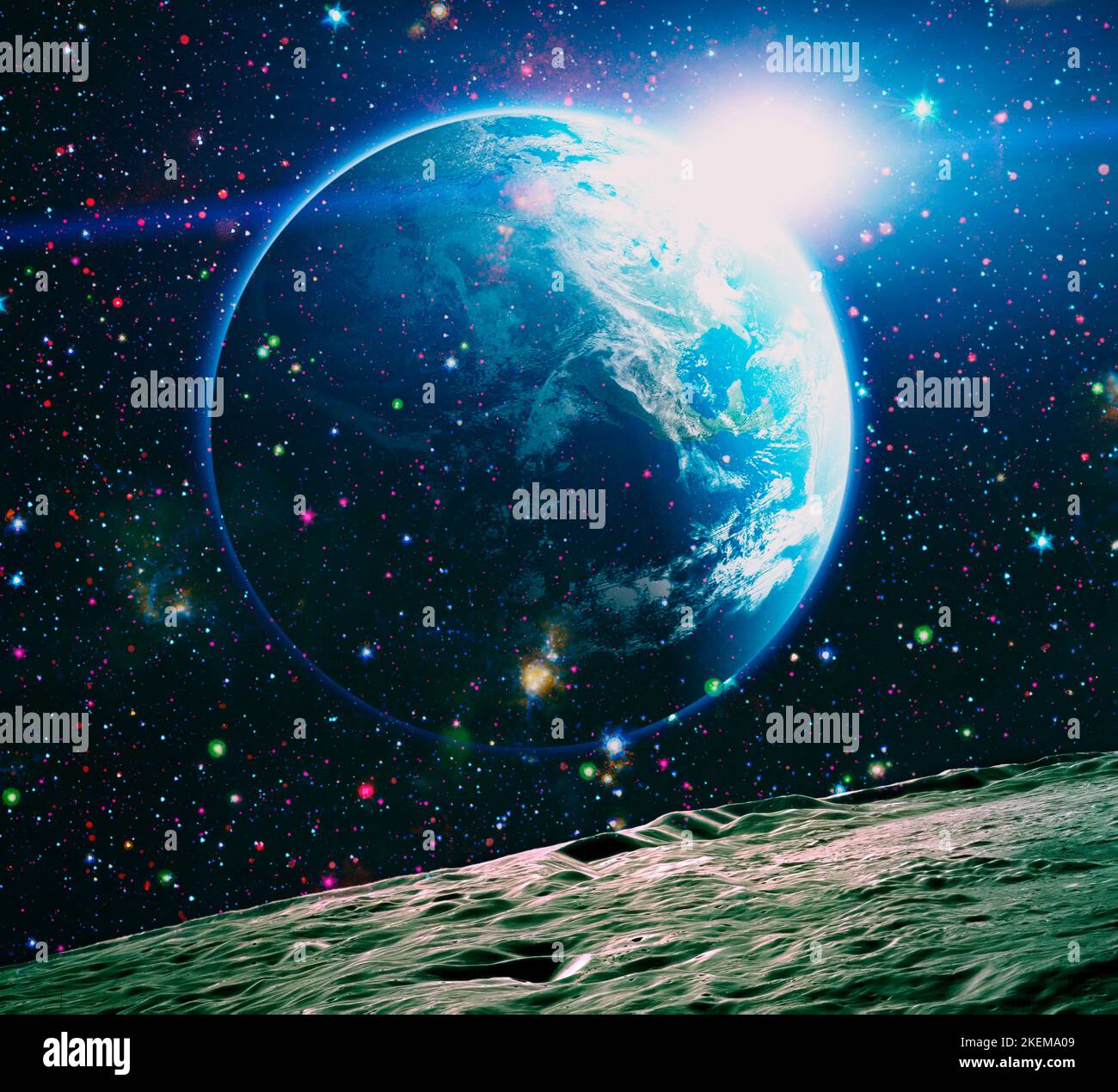 Chaotic space background. Planets, stars and galaxies in outer space ...